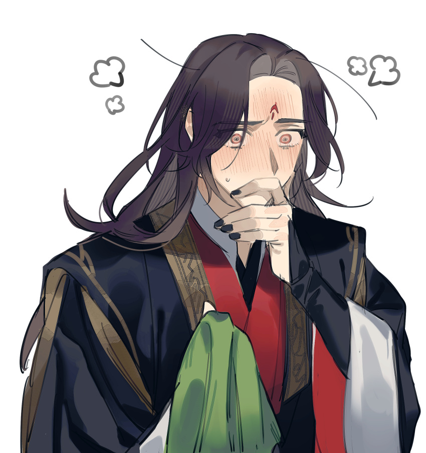 Safebooru - 1boy black hair black hanfu black nails blush chinese ...