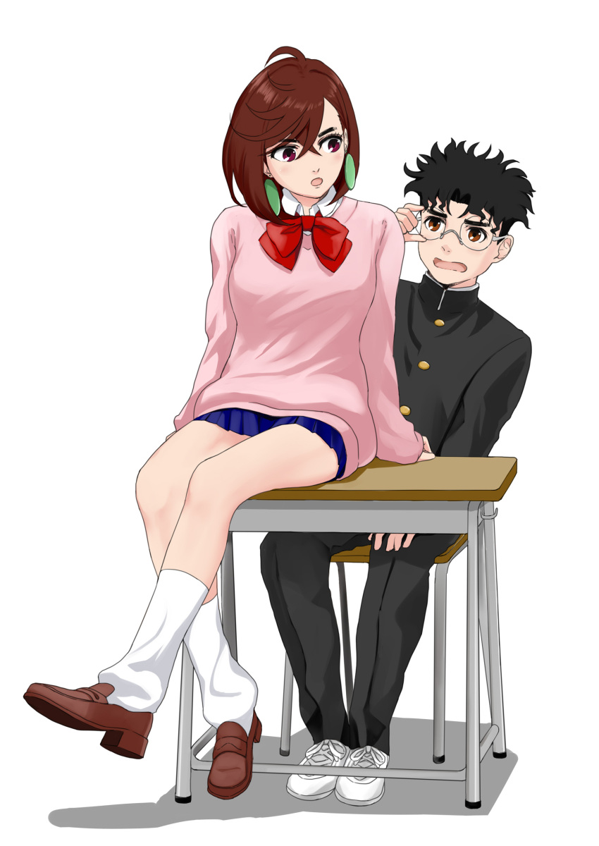 Safebooru - 1boy 1girl absurdres ayase momo black hair black jacket black pants blue skirt bow ...