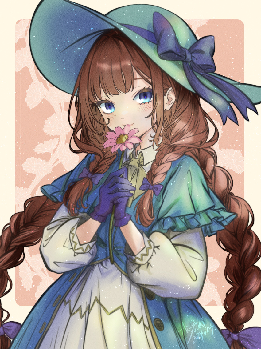 Safebooru - 1girl absurdres azusa youki blue bow blue dress blue eyes blue gloves blue hat blush ...