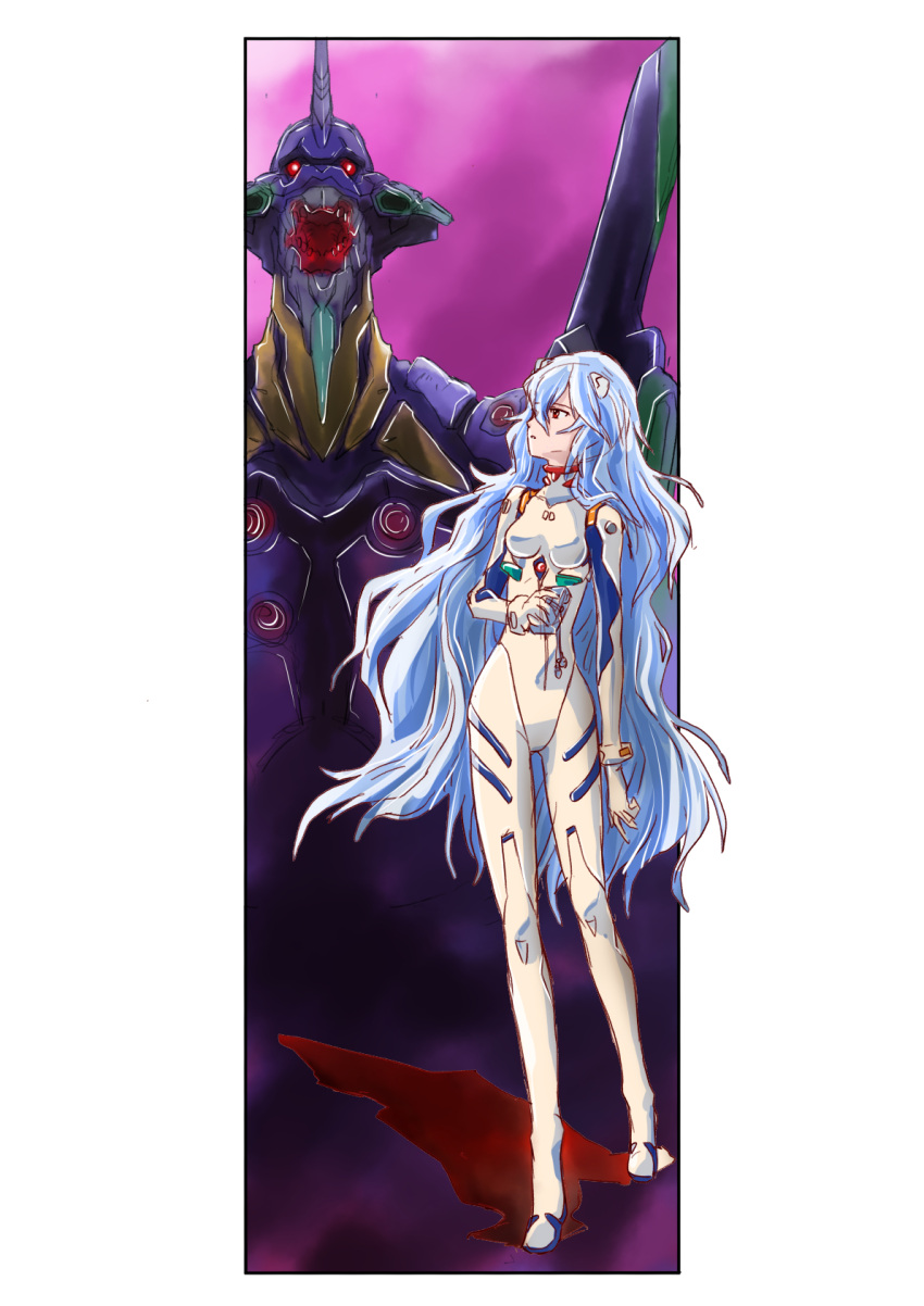 Safebooru - 1girl ayanami rei blue hair bodysuit border breasts commentary request eva 01 ...