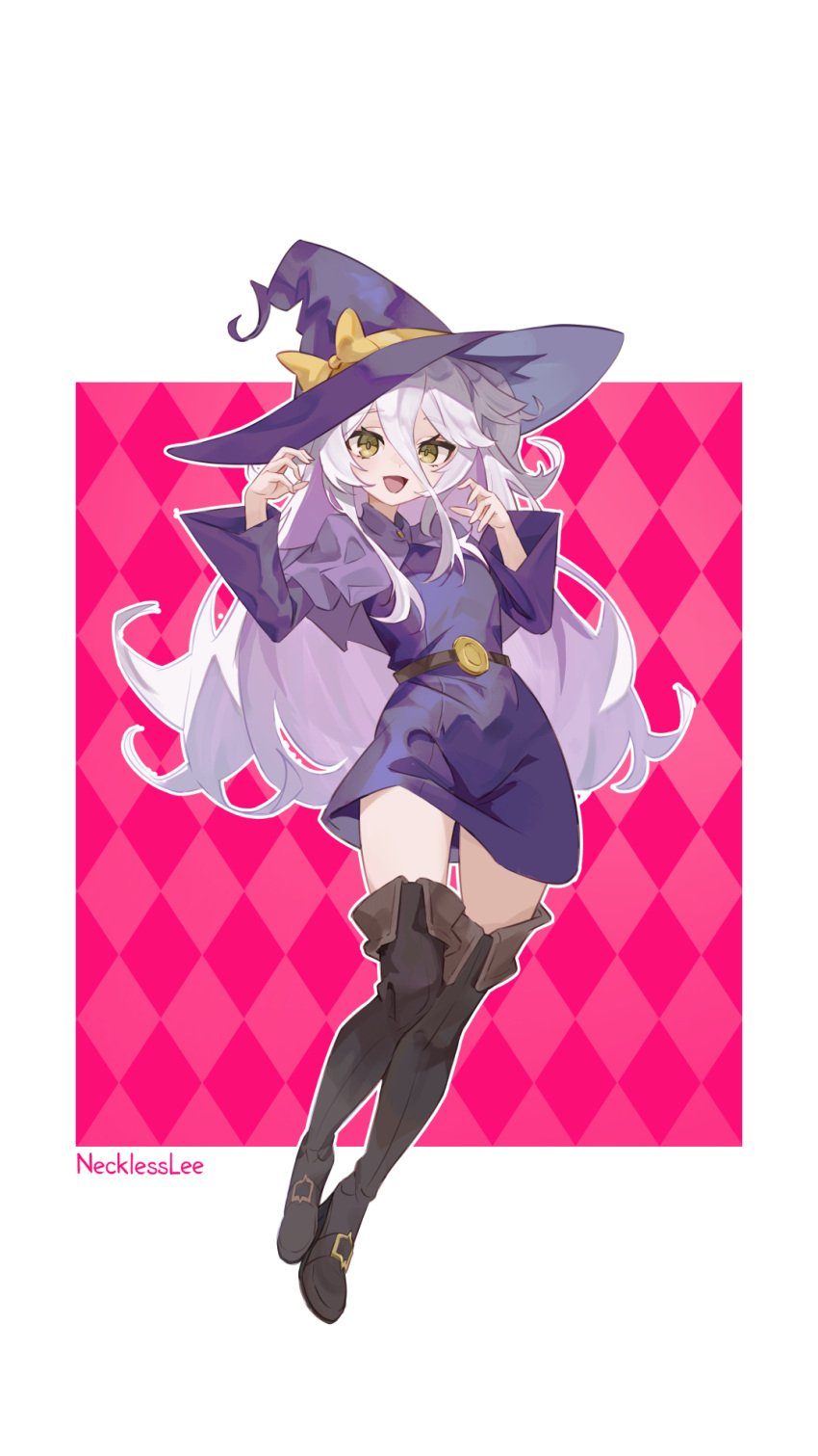 Safebooru - 1girl black footwear boots dress grey hair hair between ...