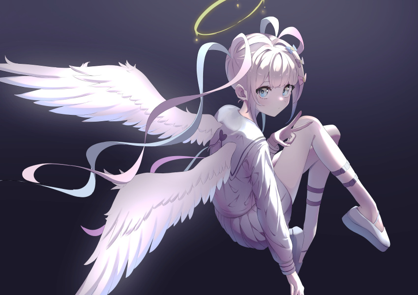 Safebooru - 1girl absurdres angel angel wings blonde hair blue eyes blue footwear blue serafuku ...