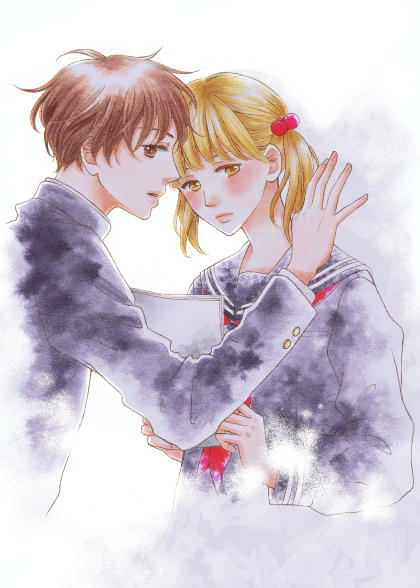 Safebooru - 1boy 1girl absurdres blonde hair blush brown eyes brown ...