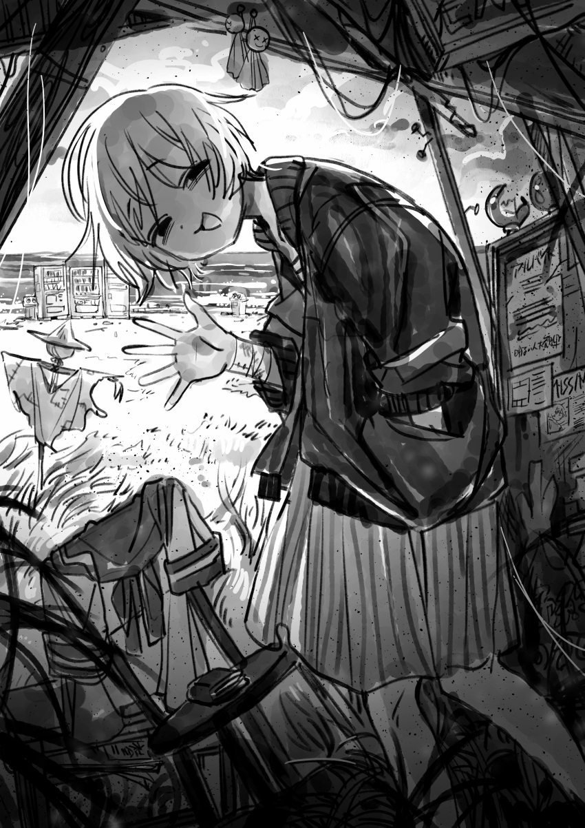 Safebooru - 1girl :d abandoned absurdres backlighting bags under eyes bandaged wrist bandages ...