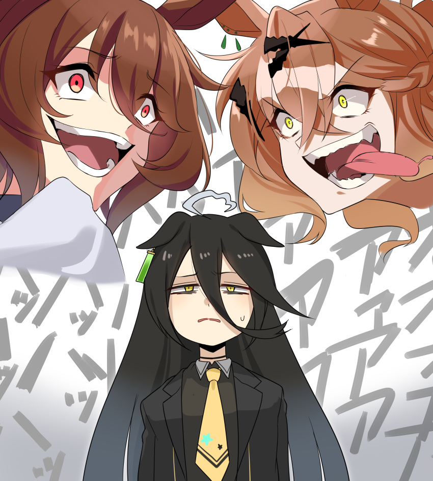 Safebooru - 3girls absurdres agnes tachyon (umamusume) ahoge animal ears black hair black jacket ...