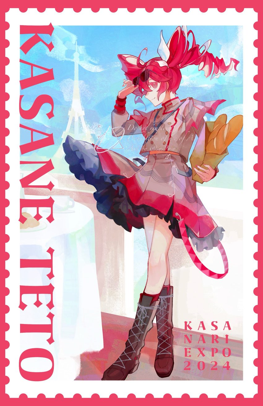 Safebooru - 1girl absurdres adjusting eyewear ahoge bag baguette black footwear black sleeve ...