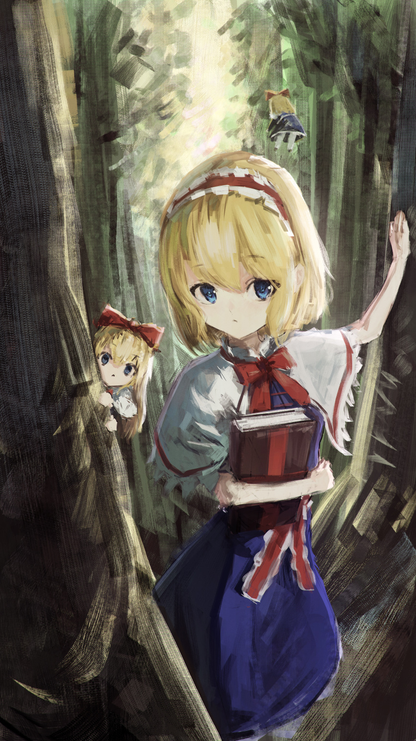 Safebooru - absurdres alice margatroid blonde hair blue dress blue eyes book bow bowtie capelet ...