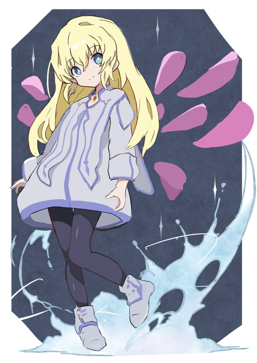 Safebooru - 1girl 7wxhuxh black pantyhose blonde hair blue eyes blue trim border bright pupils ...