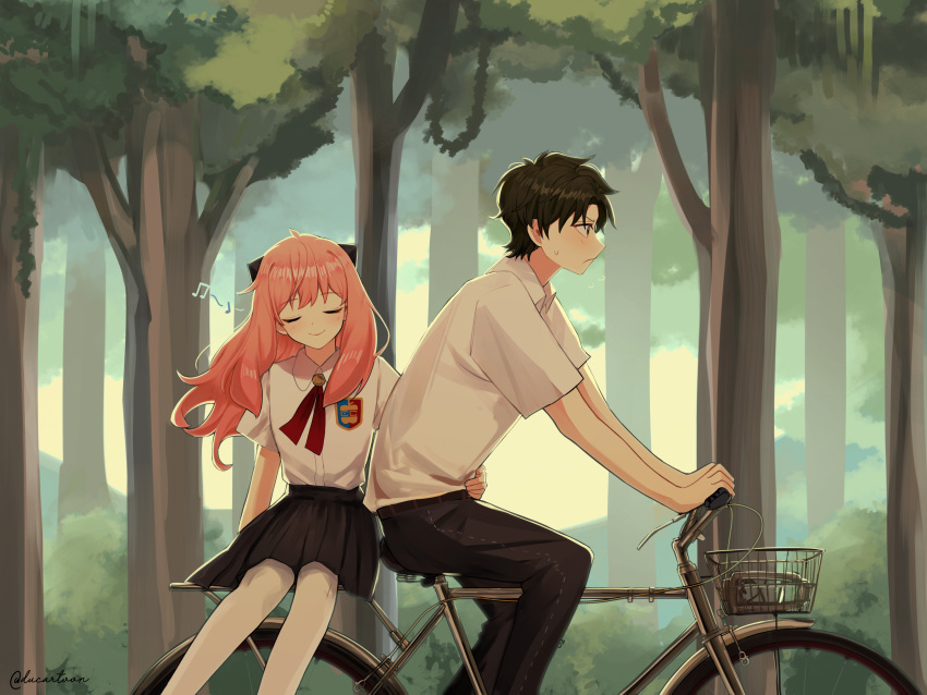 Safebooru - 1boy 1girl absurdres aged up anya (spy x family) bicycle black hair black pants ...