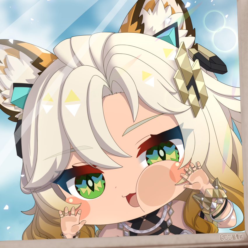 Safebooru - 1girl absurdres against glass animal ear fluff animal ears artist name blonde hair ...