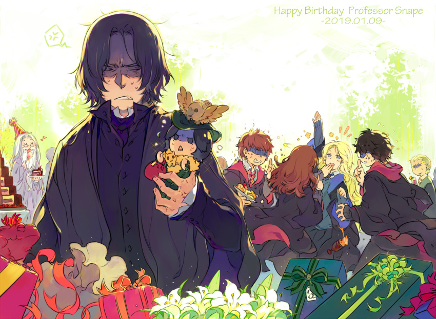 Safebooru - >:( 2girls 5boys albus dumbledore arm up beard birthday ...