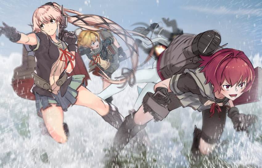 Safebooru - 3girls abukuma (kantai collection) bangs bike shorts black gloves blonde hair blush ...