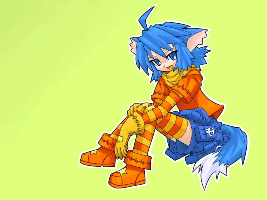 Safebooru - animal ears animal tail blue eyes blue hair gloves highres ...