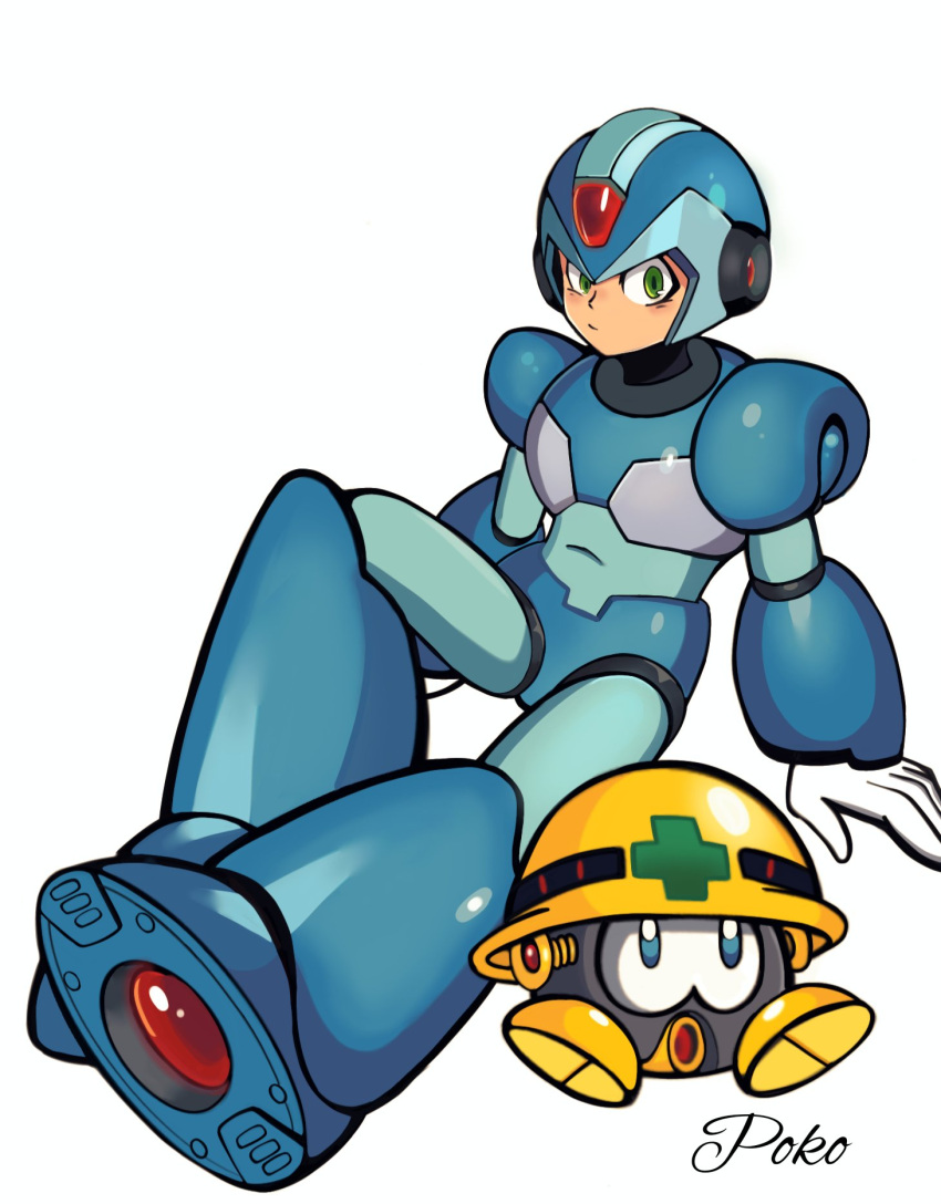 Safebooru - 1boy android armor blue armor blue helmet full body green ...
