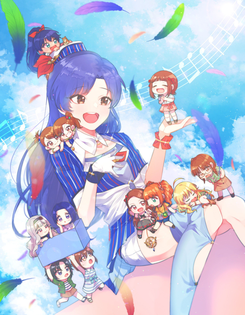 Safebooru - 6+girls akizuki ritsuko amami haruka blue hair blue sky brown eyes chibi falling ...