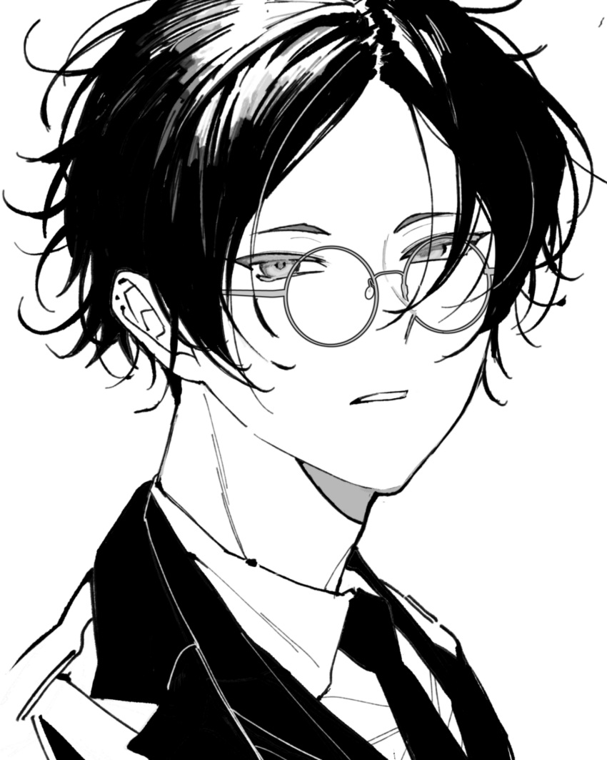 Safebooru - 1boy aomi (ooe) collared shirt glasses greyscale highres ...