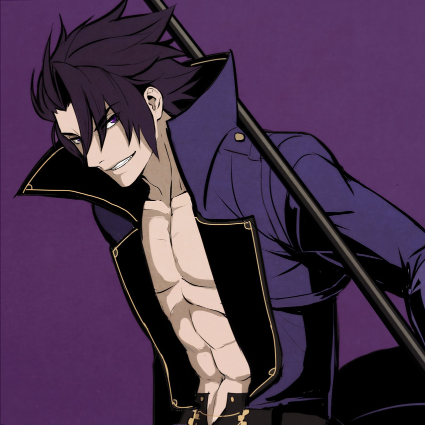 Safebooru - 1boy abs bangs bare chest black hair gordeau hair over one ...