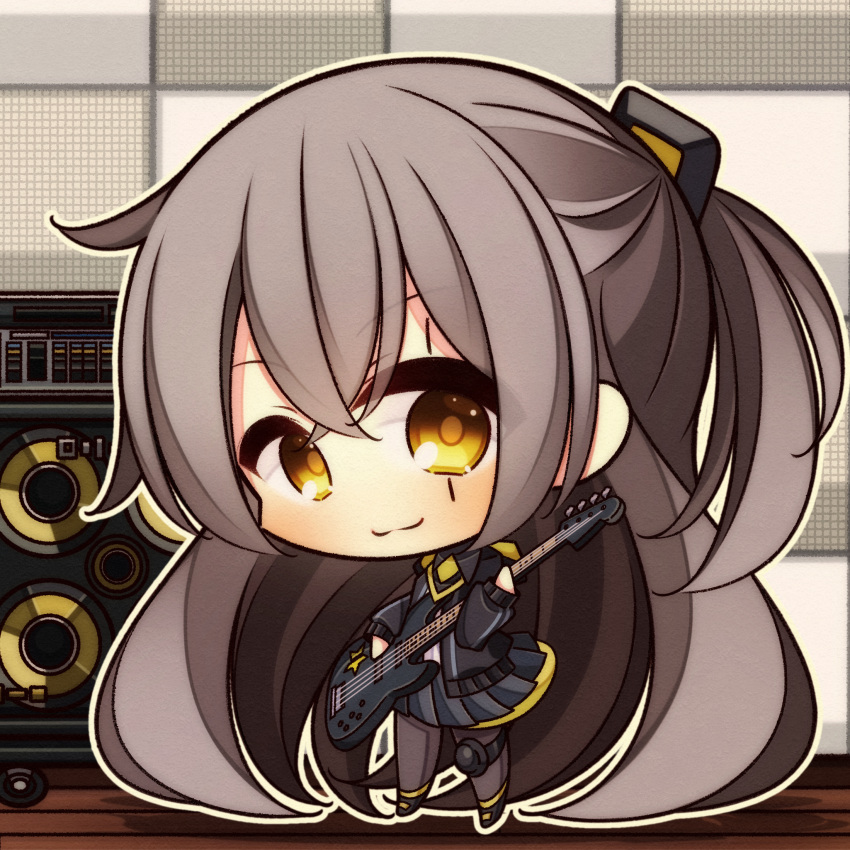 Safebooru - 1girl 7:08 chibi girls frontline grey hair guitar highres ...