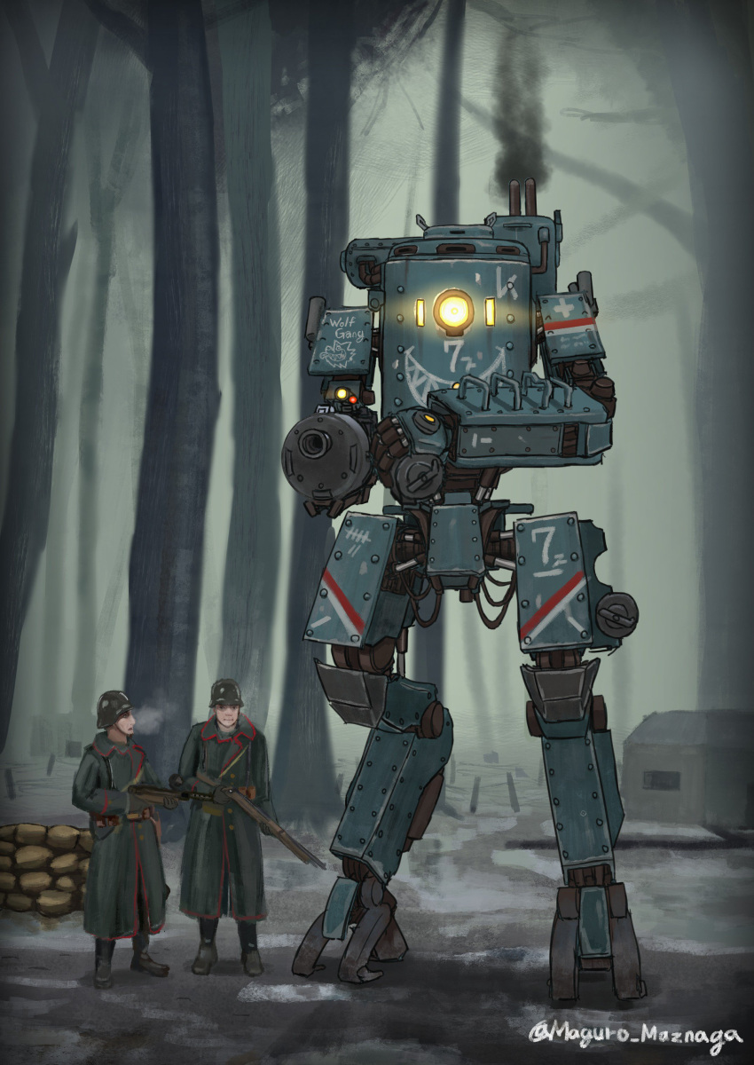 Safebooru - 2boys absurdres assault rifle graphite (medium) gun highres ...