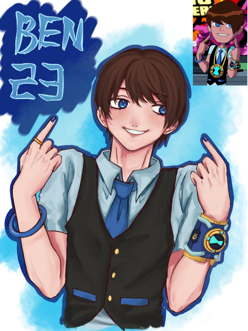 Safebooru - 1boy ben 10 ben 10: omniverse ben 23 black vest blue eyes ...