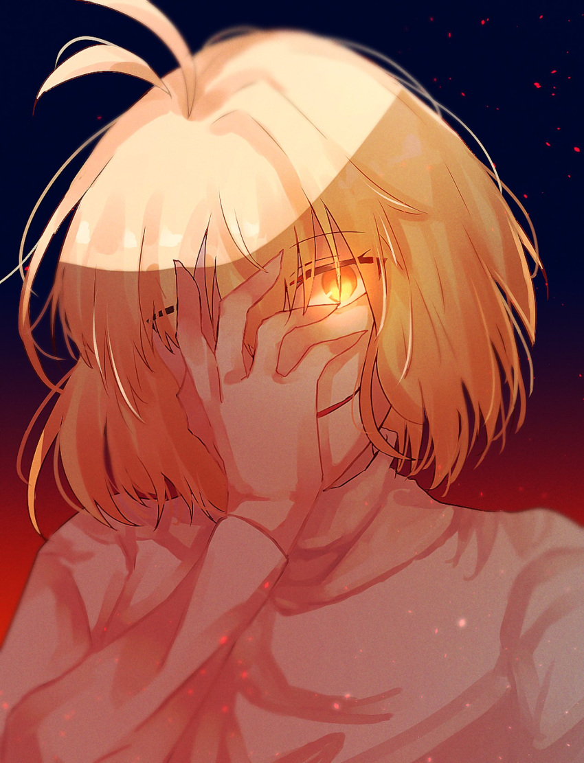 Safebooru - 1girl ahoge arcueid brunestud blonde hair covering own face ...