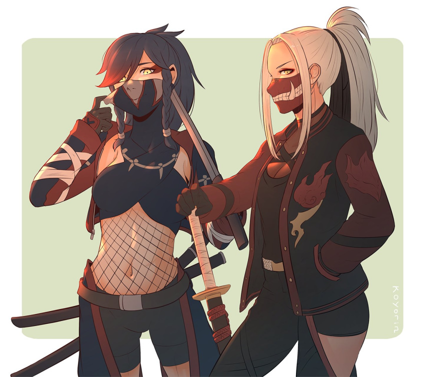 Safebooru - 2girls bangs bike shorts black gloves black hair commentary contemporary covered ...