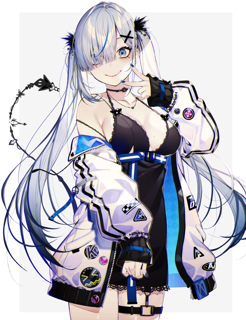 Safebooru - 1girl absurdres armpit crease bangs bare shoulders belt black dress blue eyes blue ...