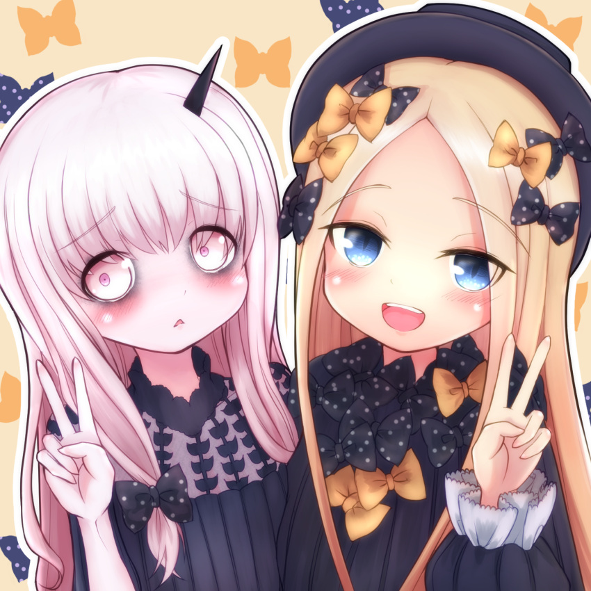 Safebooru - 2girls :d abigail williams (fate/grand order) bags under eyes bangs black bow black ...