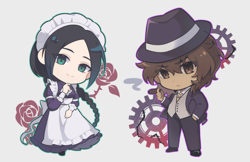 Safebooru - 1boy 1girl apron black hair braid brown eyes brown hair ...