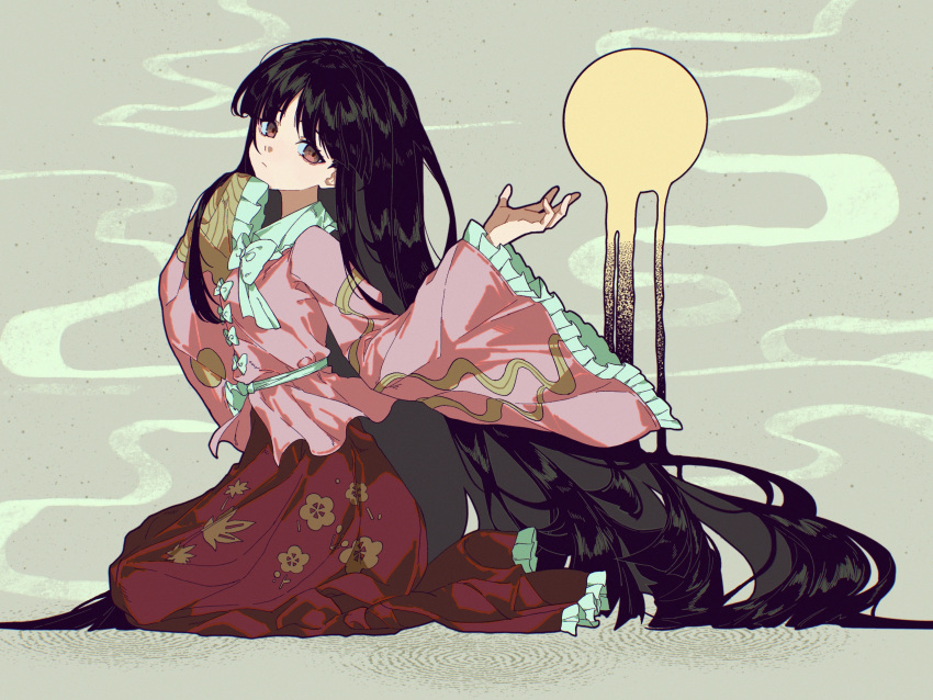 Safebooru - 1girl absurdly long hair black hair blunt bangs brown eyes closed mouth ...
