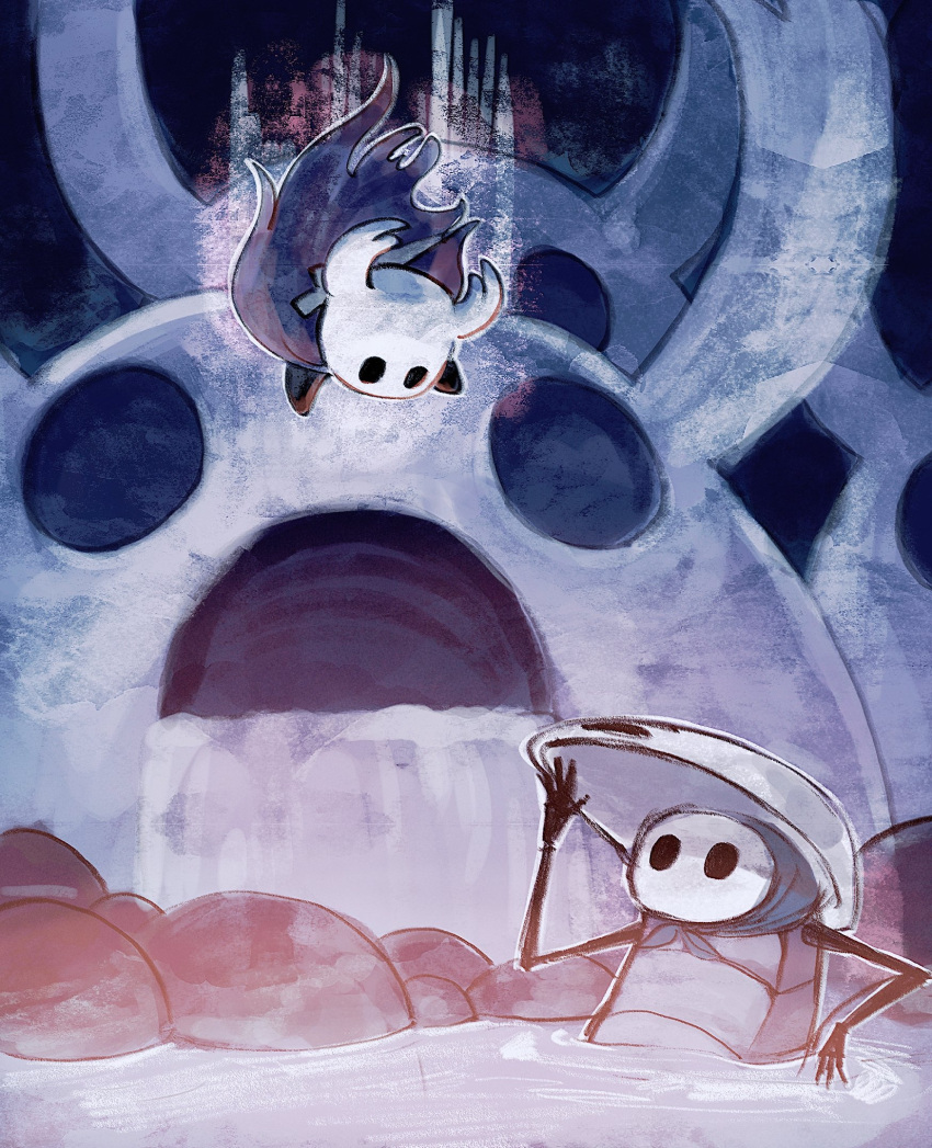 Safebooru - 1boy 1other arthropod boy black eyes falling highres hollow ...