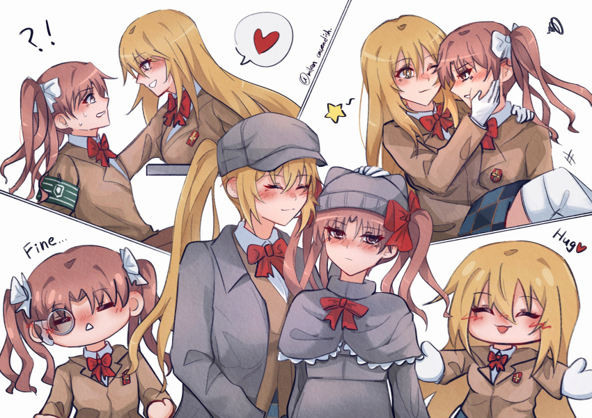 Safebooru - !? 2girls absurdres blazer blonde hair blush bow bowtie brown eyes brown hair brown ...