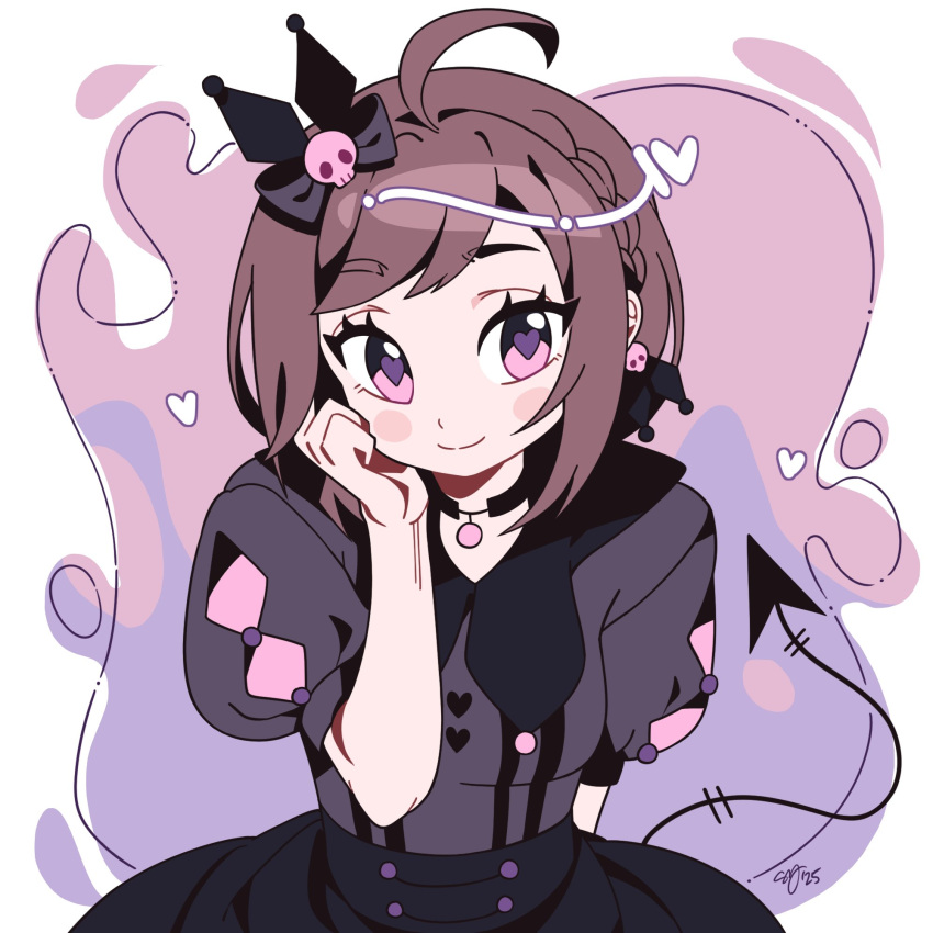 Safebooru - 1girl ahoge black skirt blush bow braid brown hair choker ...