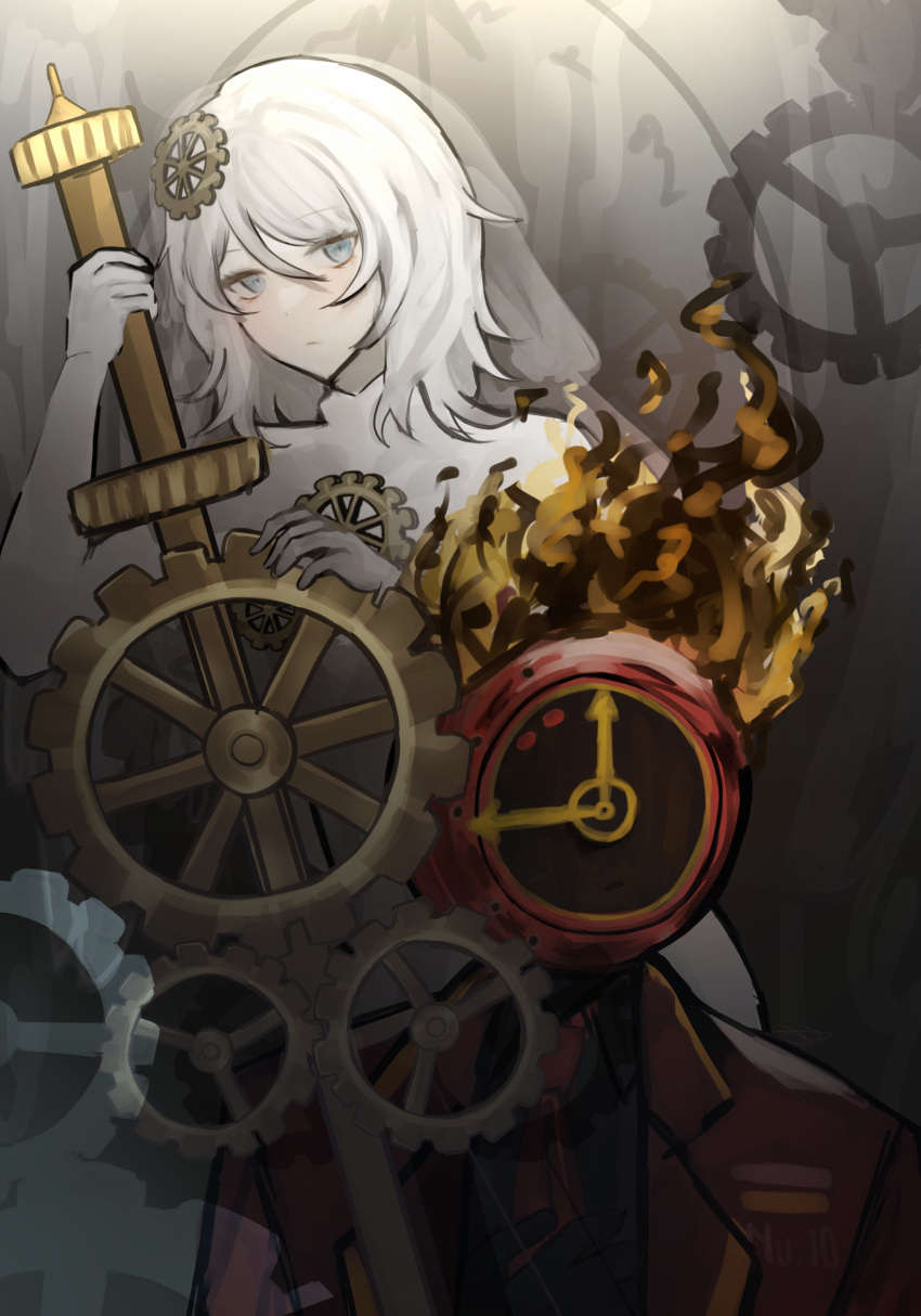 Safebooru - 1boy 1girl absurdres clock coat dante (limbus company) faust (project moon) fire ...