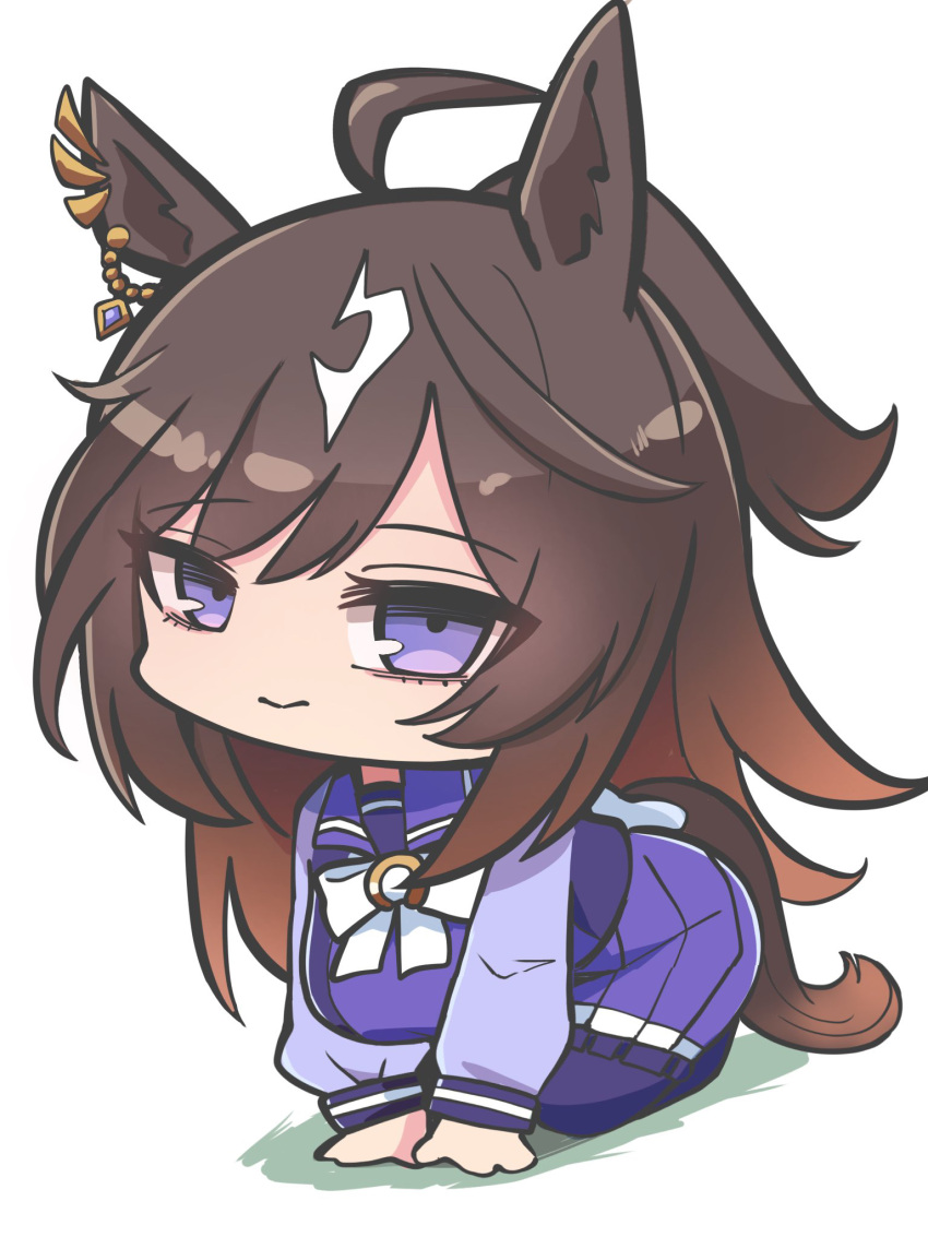 Safebooru - 1girl animal ears arm support bow breasts brown hair chibi ...
