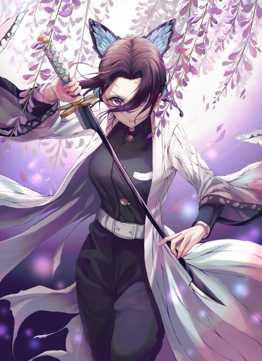 Safebooru - 1girl absurdres anger vein animal print belt black hair butterfly hair ornament ...