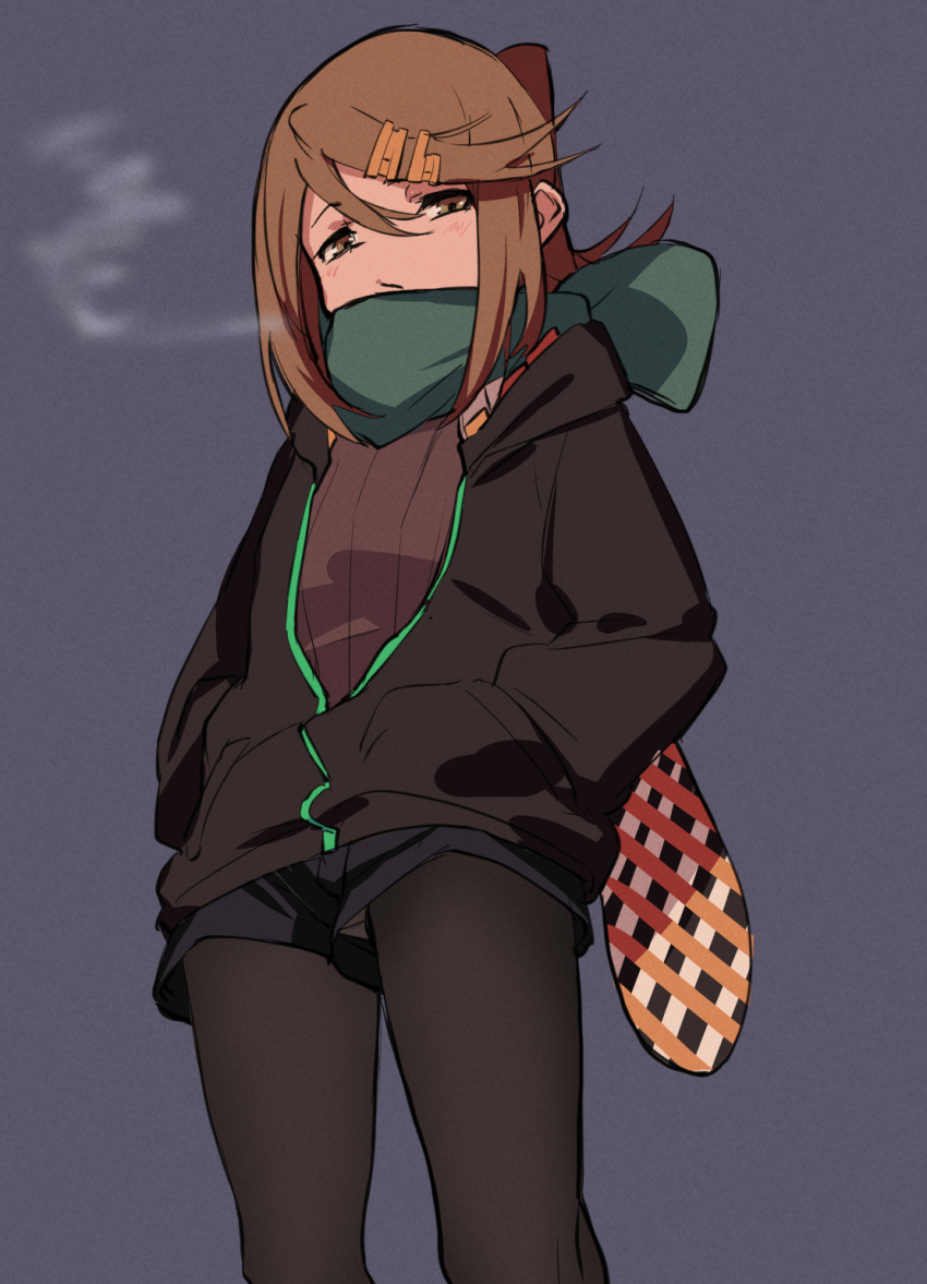 Safebooru - 1girl black legwear breasts brown eyes brown hair fu-ta hair ornament hairclip ...