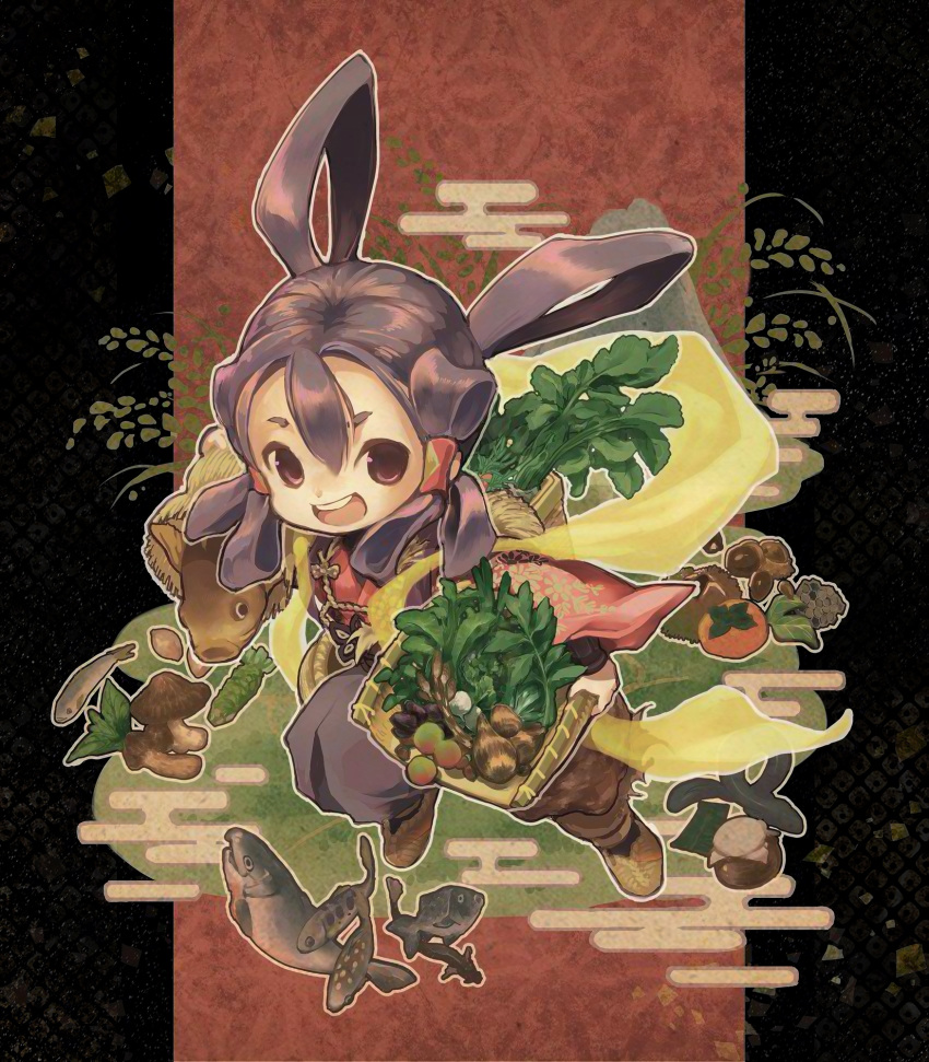 Safebooru - 1girl bangs black eyes egasumi fish food full body hair ...