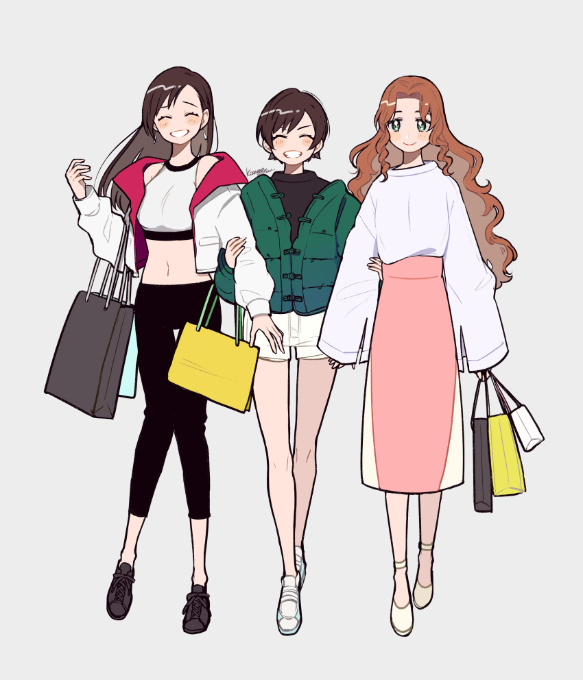 Safebooru - 3girls absurdres aerith gainsborough arm grab artist name bag bangs black footwear ...