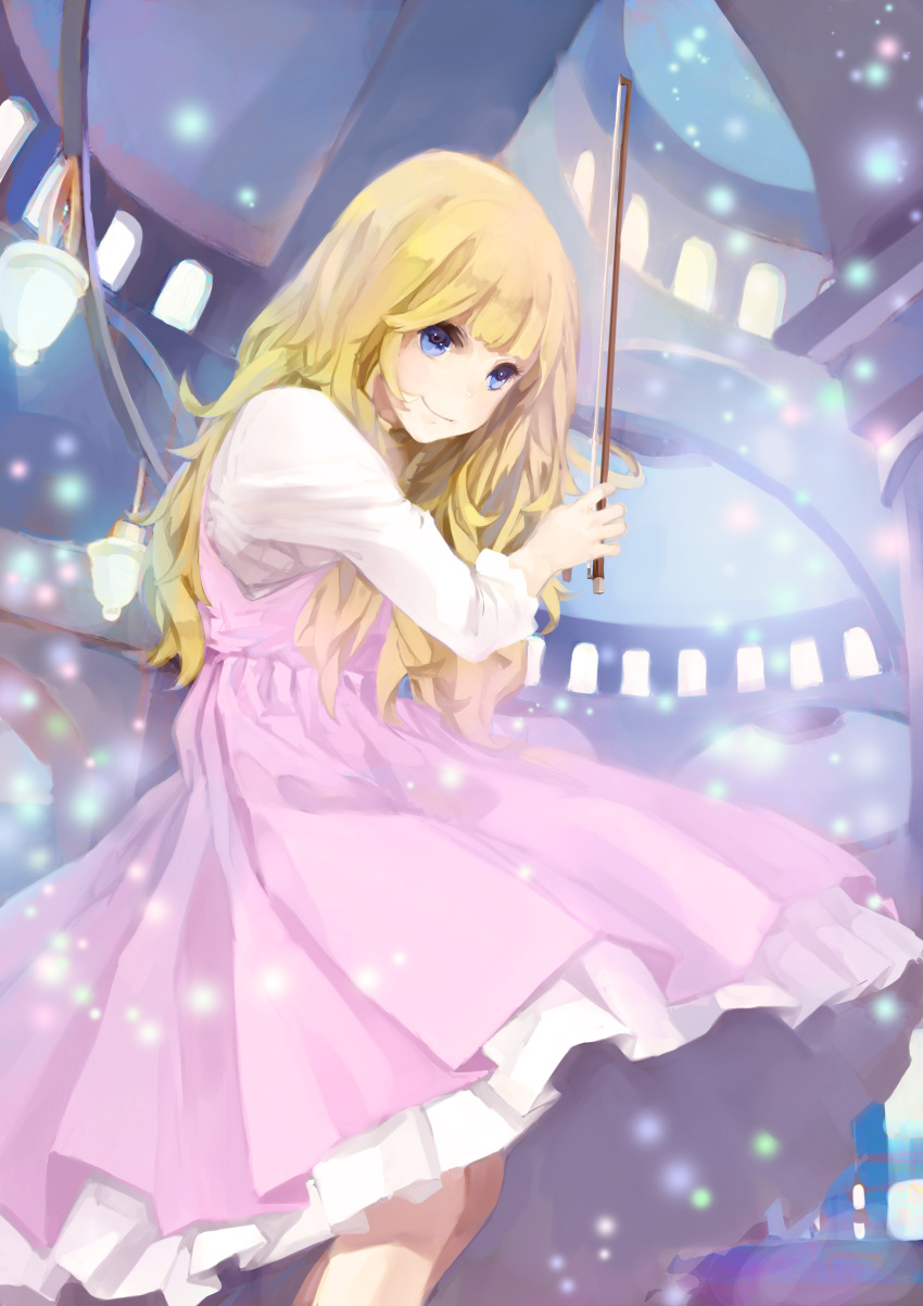 Safebooru - 1girl abstract background absurdres blonde hair blue eyes closed mouth dress highres ...
