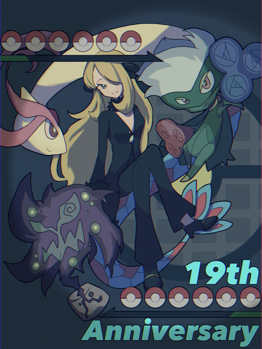 Safebooru - 1girl absurdres black coat black pants blonde hair blue flower blue rose breasts ...