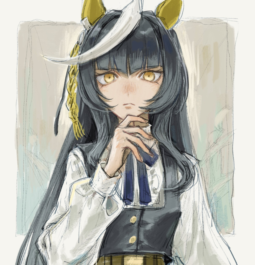 Safebooru - 1girl animal ears black hair blue ribbon blunt bangs ...