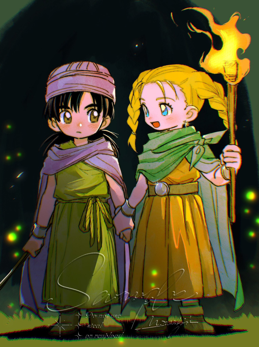 Safebooru - 1boy 1girl artist name bianca (dq5) black hair blonde hair ...
