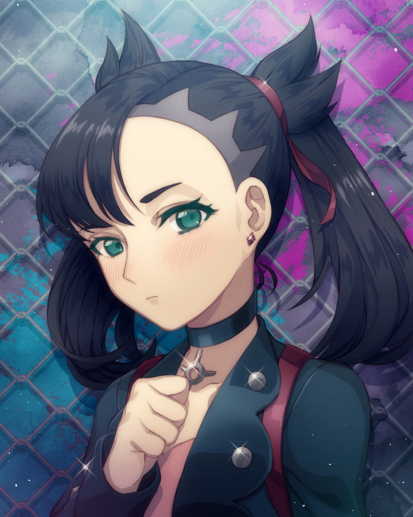 Safebooru - 1girl bangs black hair black jacket blush choker collarbone ...