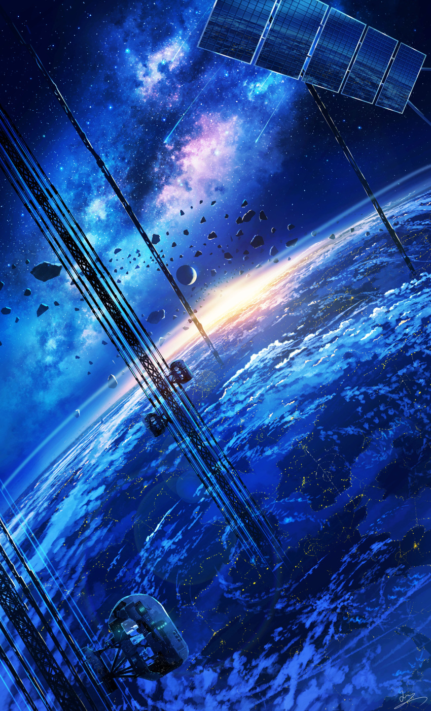 Safebooru - absurdres asteroid clouds comet dutch angle earth (planet ...