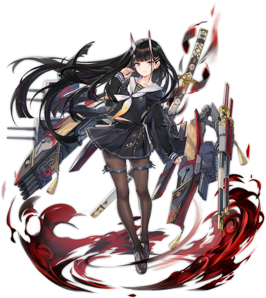 Safebooru - 1girl atdan azur lane black cardigan black footwear black hair black serafuku black ...