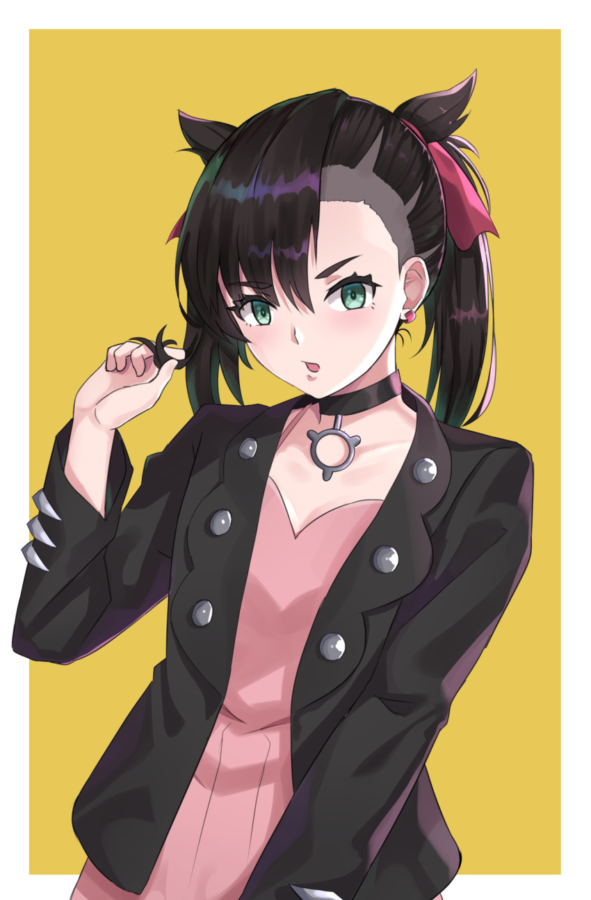 Safebooru - 1girl aqua eyes asymmetrical bangs asymmetrical hair bangs black choker black hair ...