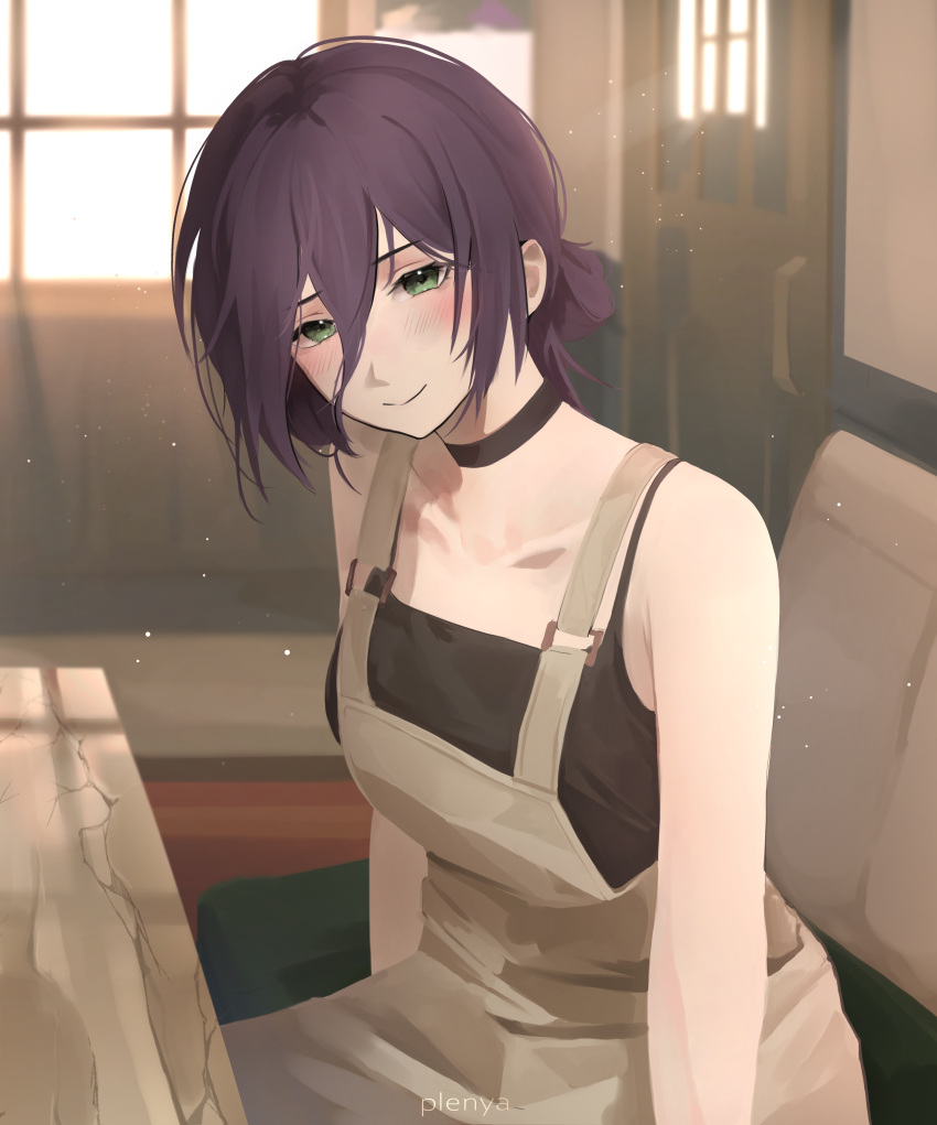 Safebooru - 1girl absurdres apron armpit crease black choker blush brown apron chainsaw man ...