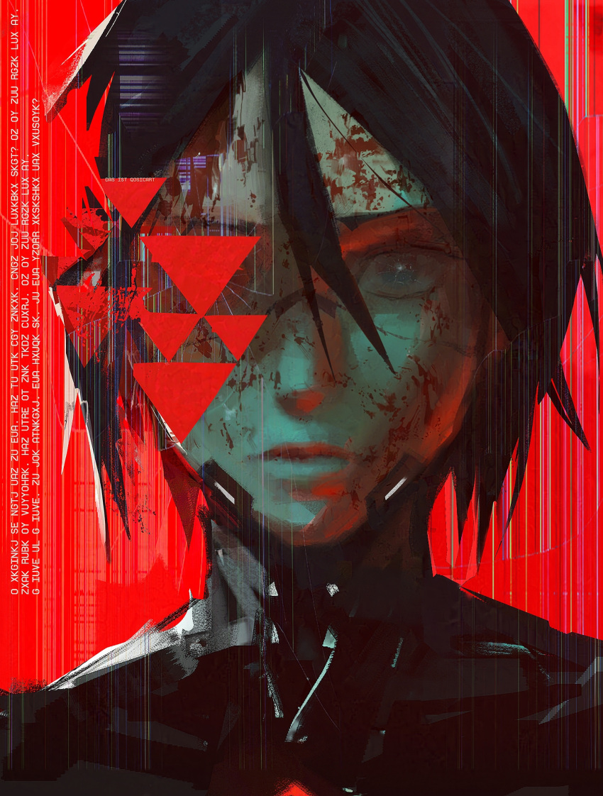Safebooru - 1girl android black hair broken screen corneal scar elster ...