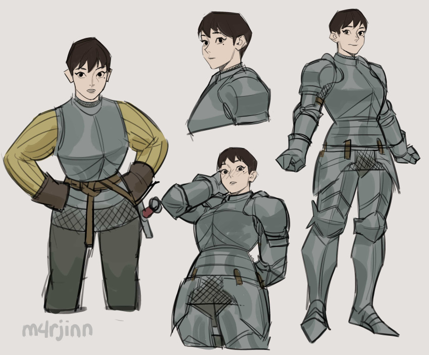 Safebooru - 1girl absurdres arm behind back arm behind head armor artist name belt black eyes ...